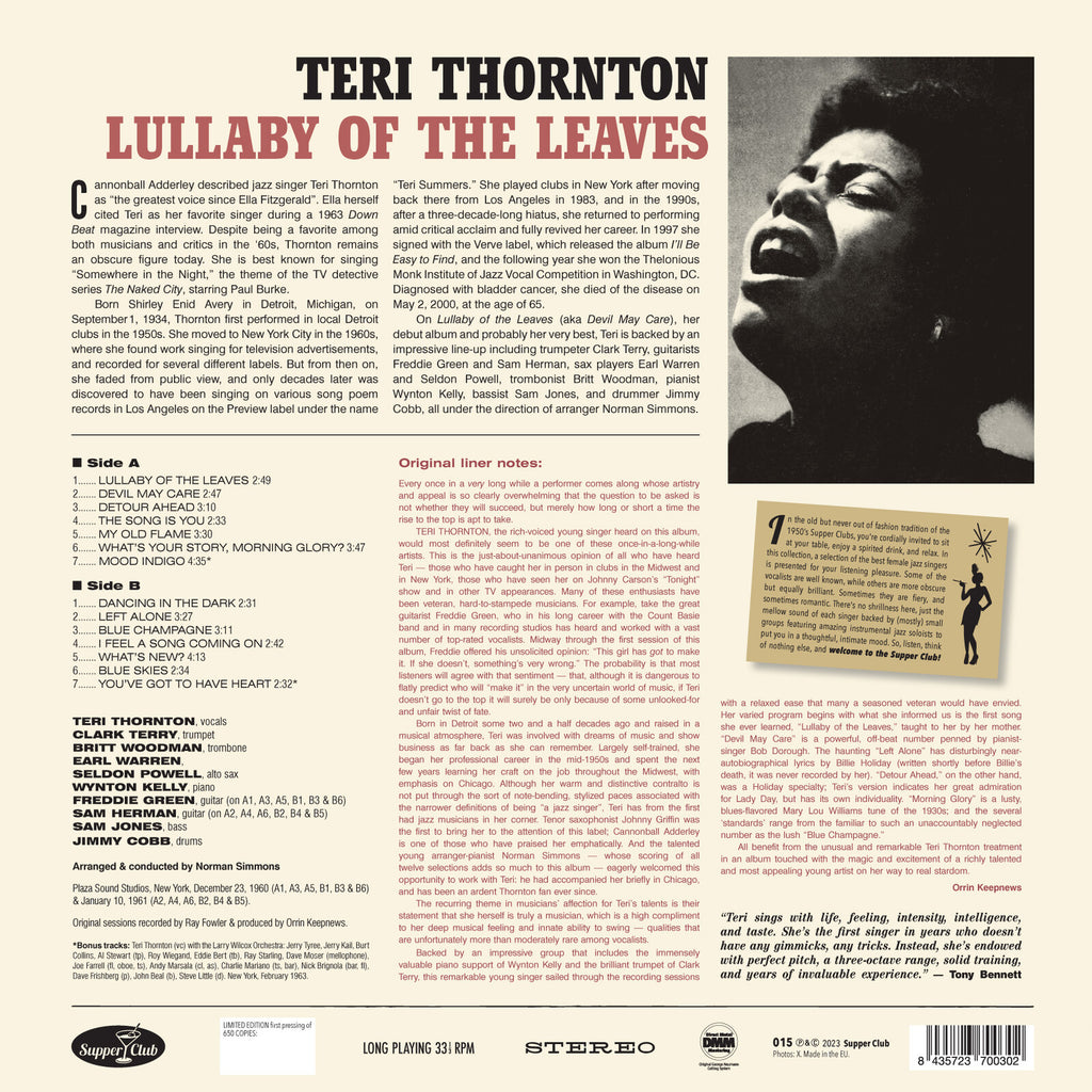 Teri Thornton: Lullaby of The Leaves – Proper Music